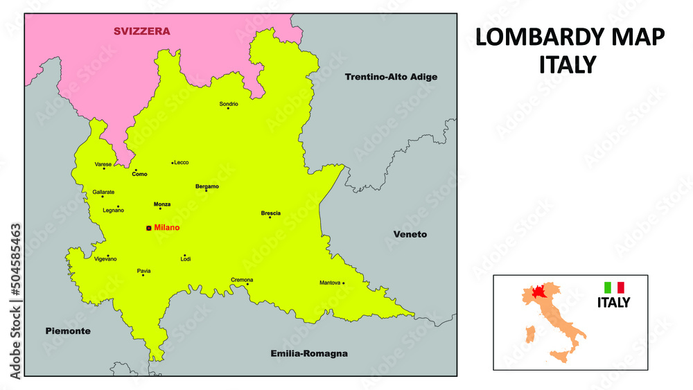 Lombardy Map. State and district map of Lombardy. Political map of ...
