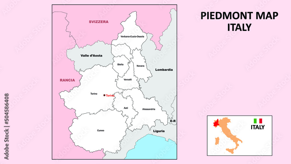 Piedmont Map. Political map of Piedmont with boundaries in white color ...