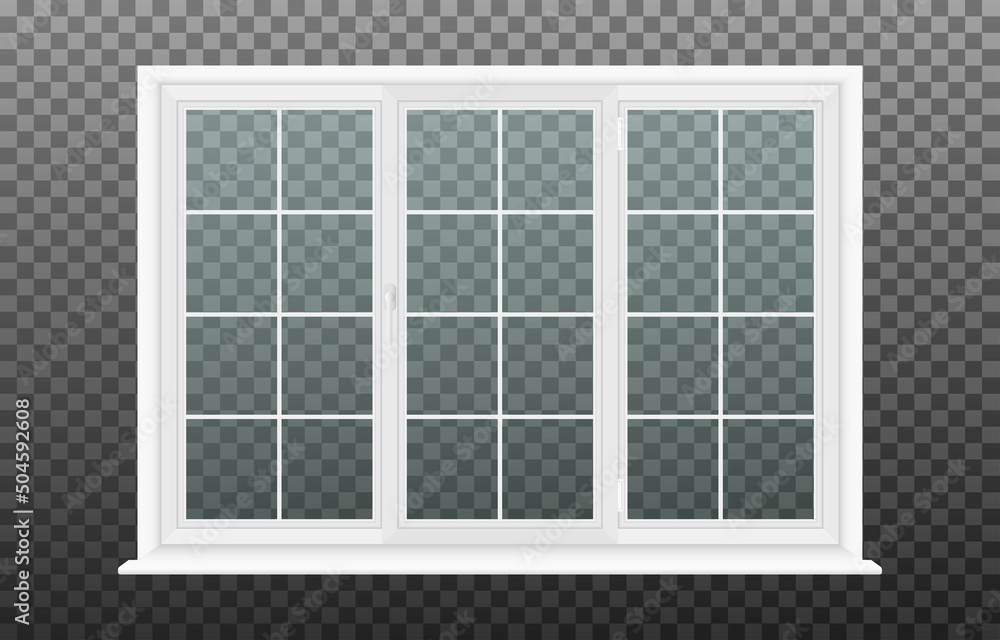White triple plastic window frame on transparent background. Wide ...