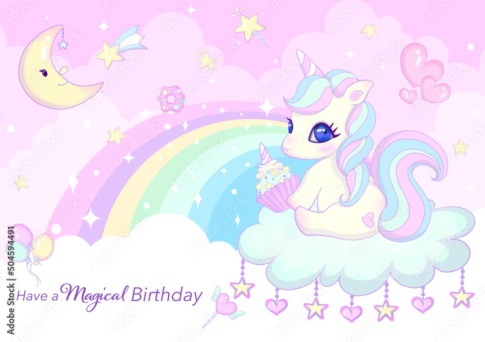 Cute unicorn Birthday party invitation card design. Vector illustration ...