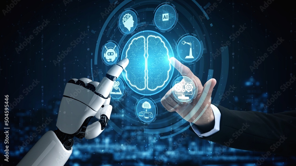 Futuristic robot artificial intelligence enlightening AI technology ...