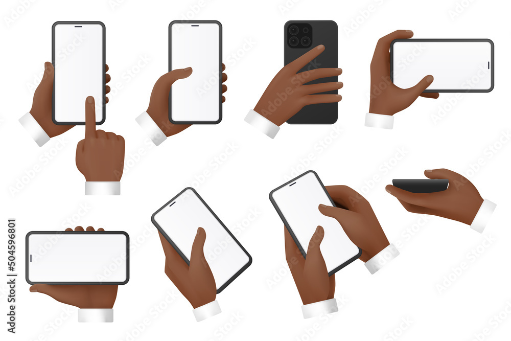 3d hands of businessman use mobile phone with empty blank screen set ...