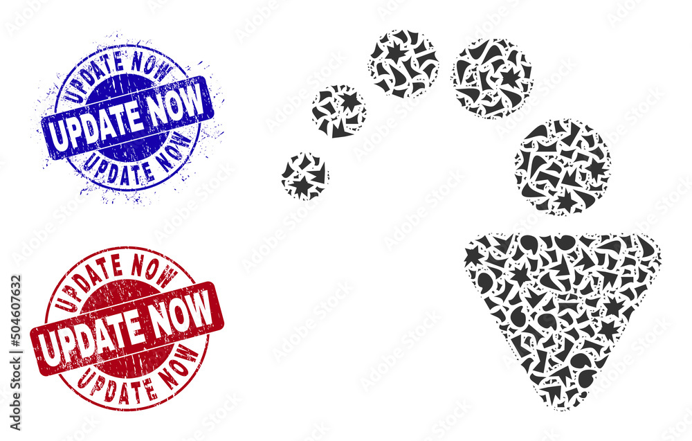 Round UPDATE NOW dirty watermarks with caption inside round forms, and ...