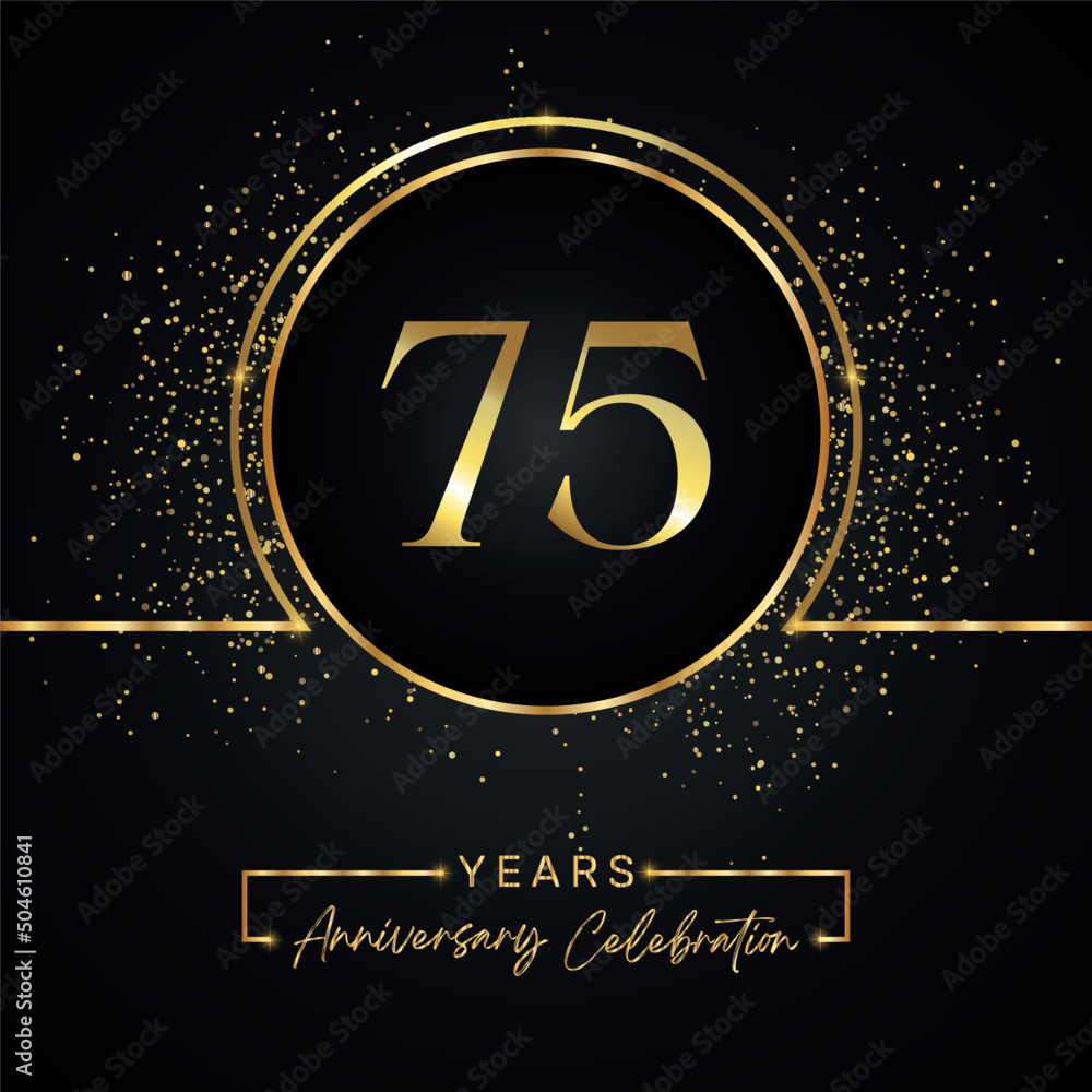 75 years anniversary celebration with gold circle frame and gold ...