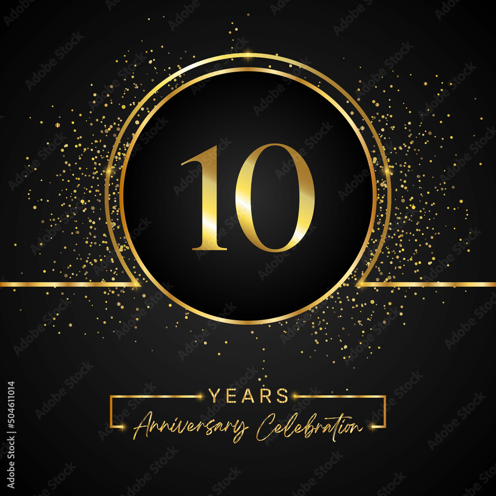 10 years anniversary celebration with gold circle frame and gold ...