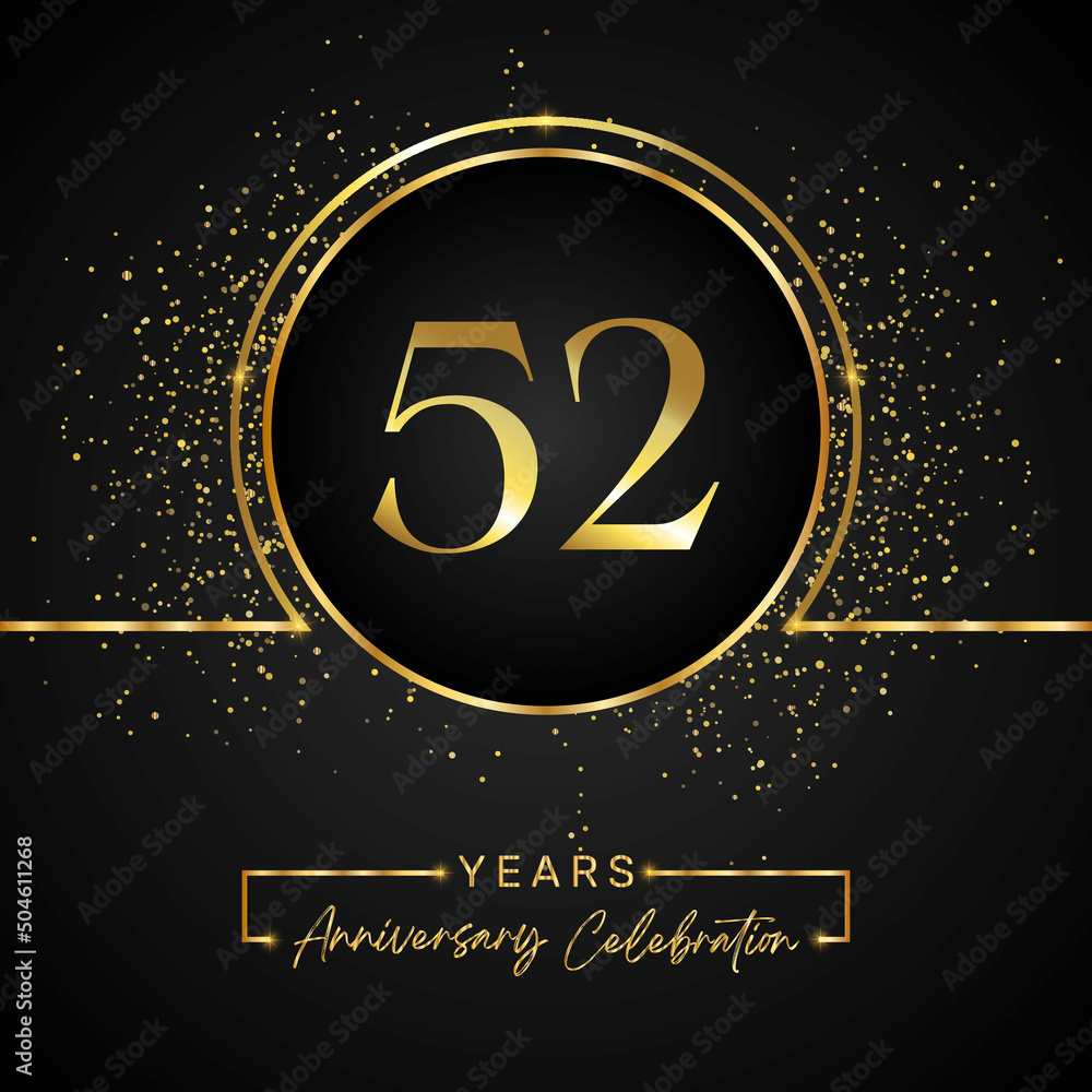 52 years anniversary celebration with gold circle frame and gold ...