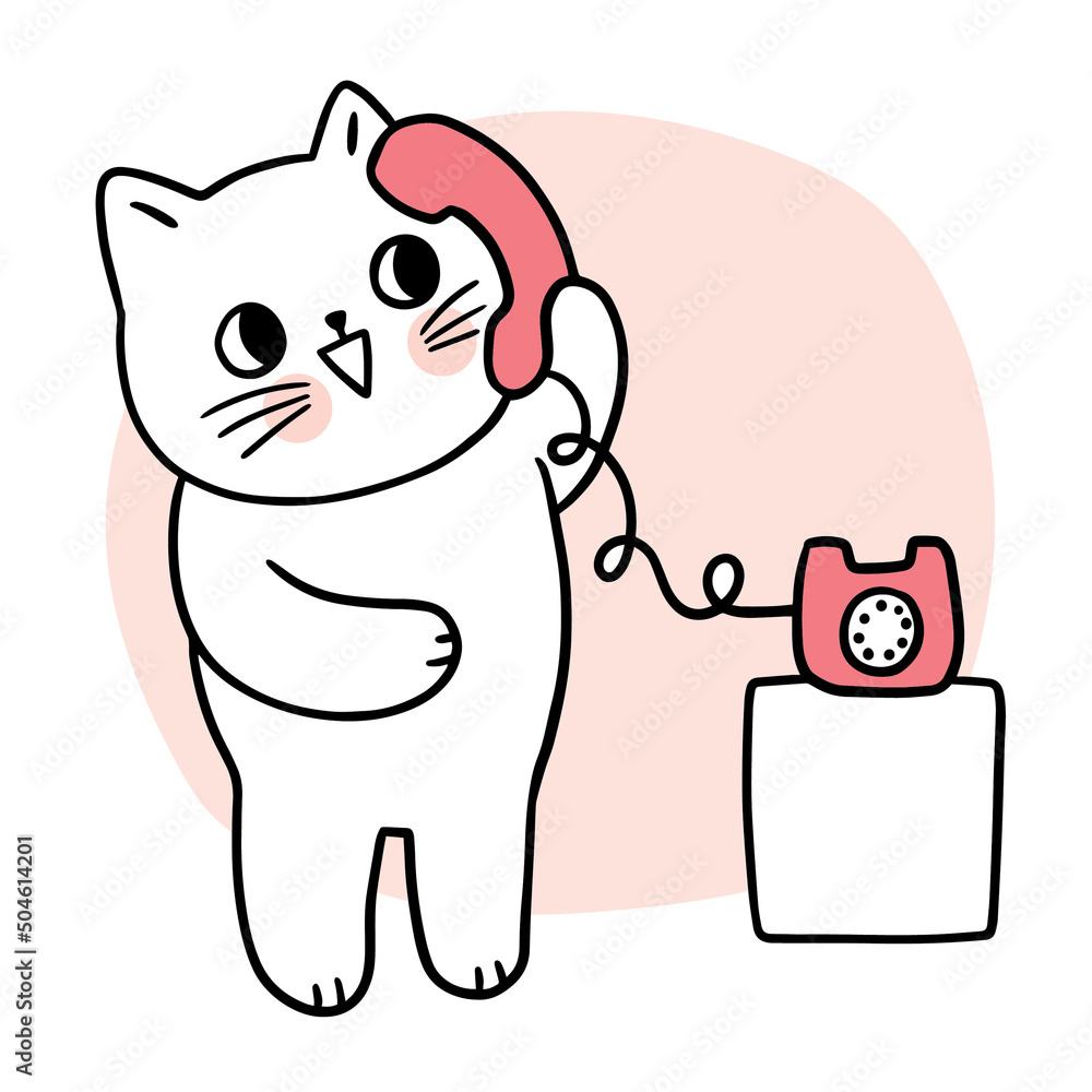Cartoon cute cat talking telephone vector. Stock Vector | Adobe Stock