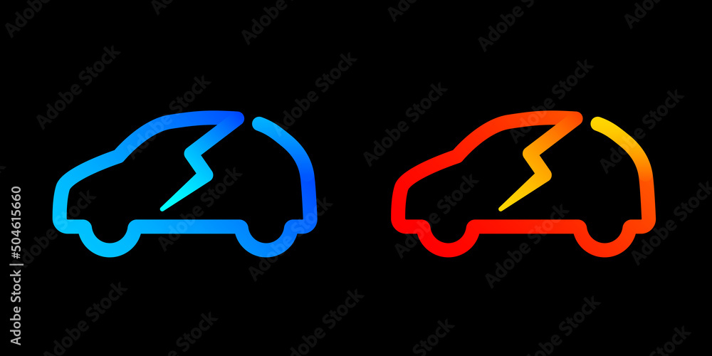 Vector of electric car icon isolated on black background. Electric ...