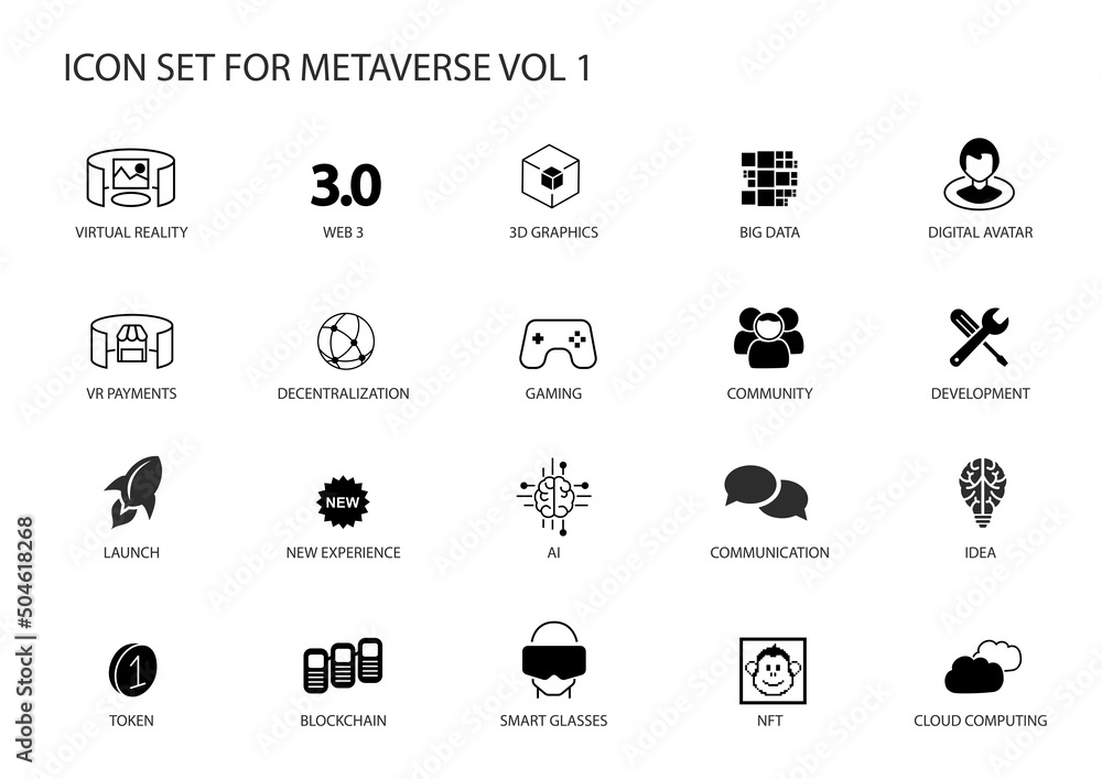 Metaverse vector icon set. Various symbols for the meta verse concept ...