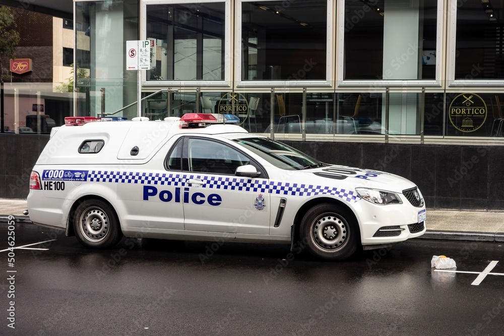 Holden Ute police pickup at the streets of Perth, Western Australia ...