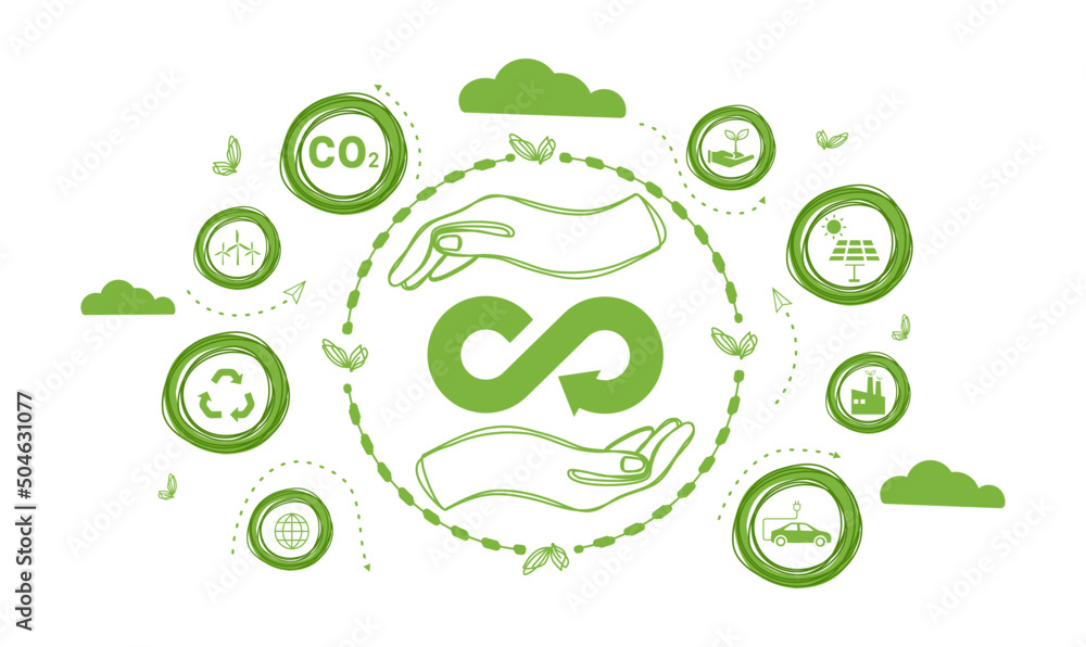 hand hold the circular economy icon. The concept of eternity, endless ...