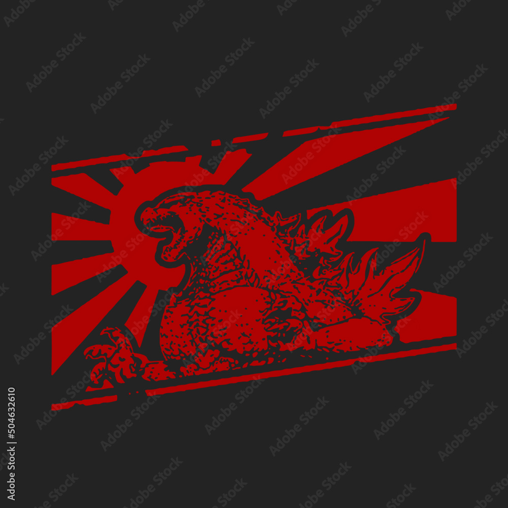 Godzilla Vector, Godzila SVG, T shirt design. Japanese Flag. Download ...