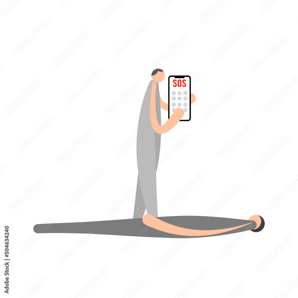 Cartoon character for basic life support, a man are calling for some ...