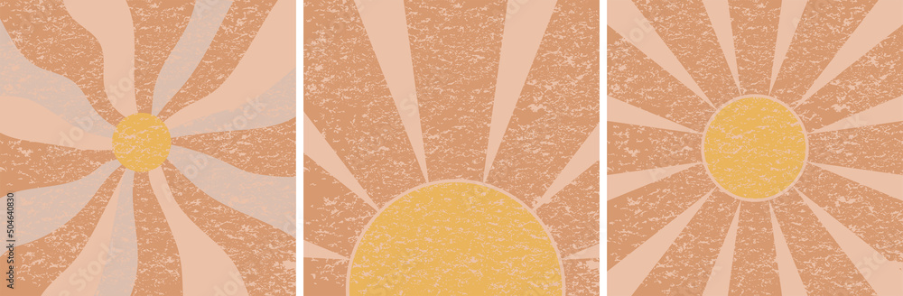 Groovy retro sunshine cards set. Groovy sun rays background collection ... Groovy retro sunshine cards set. Groovy sun rays background collection ...