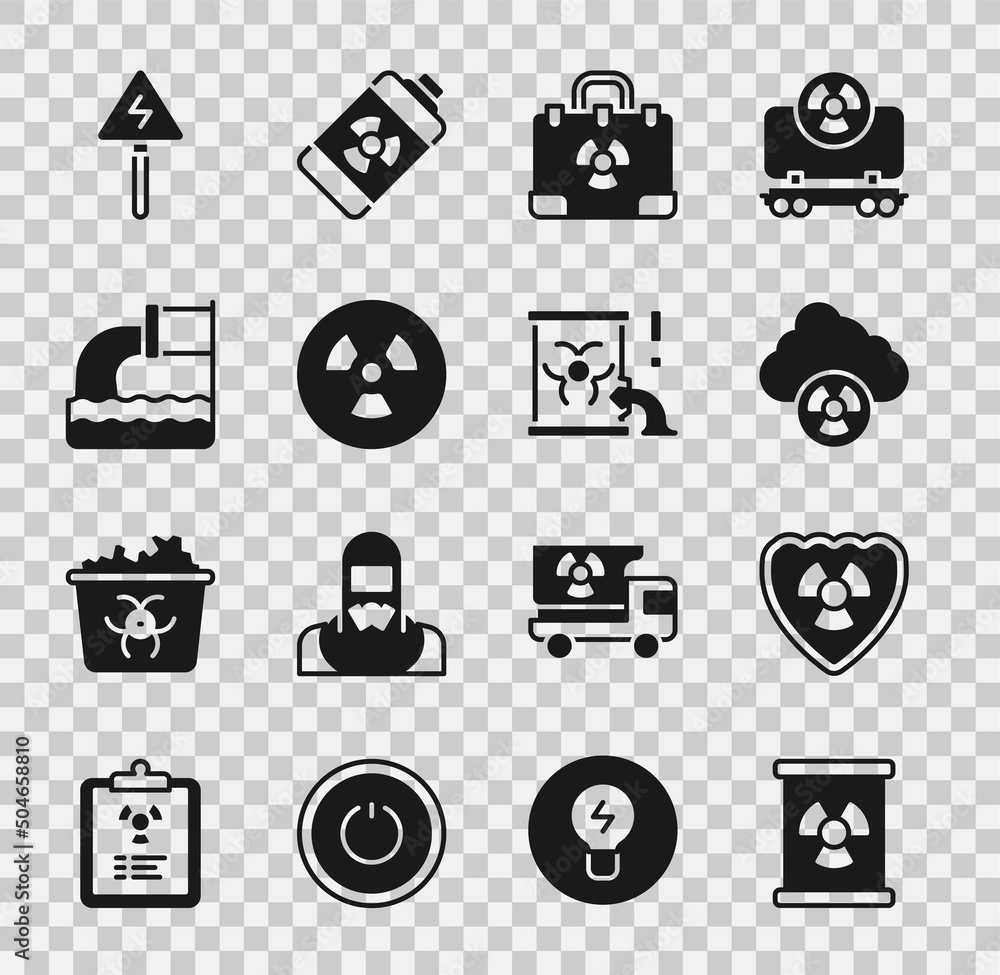 Poster Set Radioactive waste in barrel, shield, Acid rain and ...
