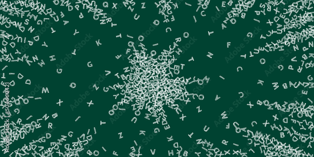 Falling letters of English language. Chalk sketch flying words of Latin ...