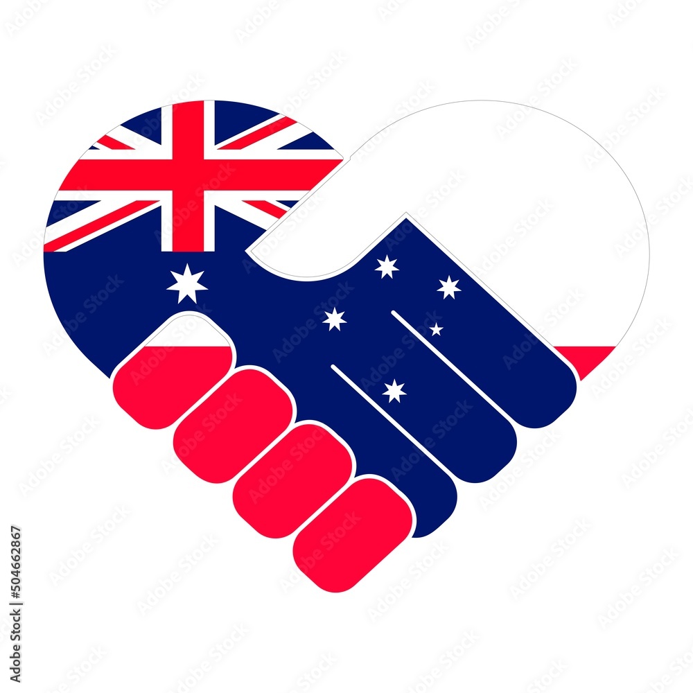 Handshake symbol in the colors of the national flags of Australia and ...
