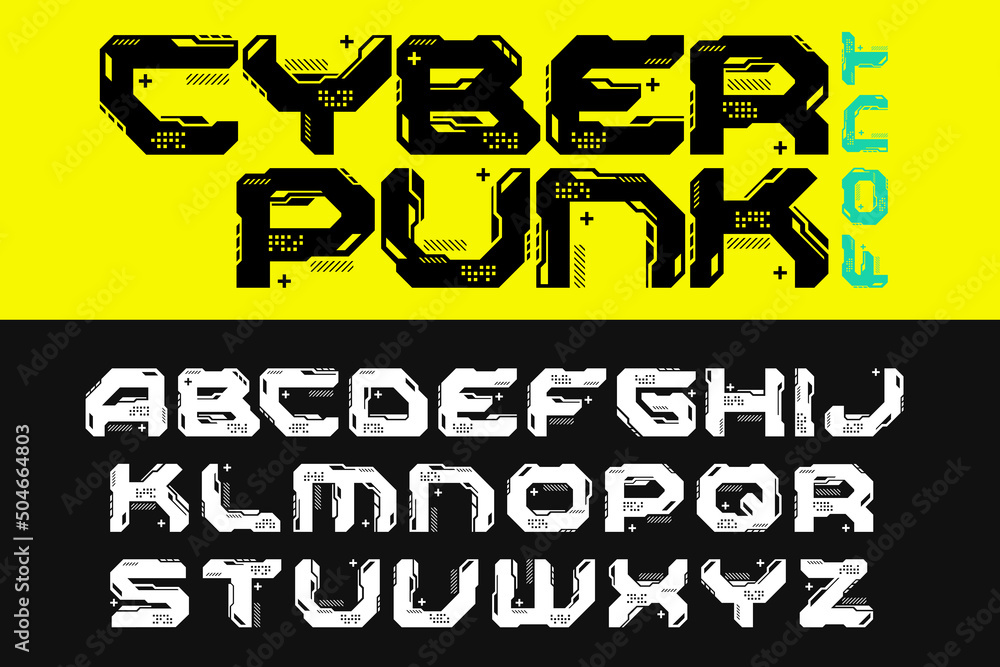 Cyberpunk Technology Futuristic Font Vector Design Style. Stock Vector ...