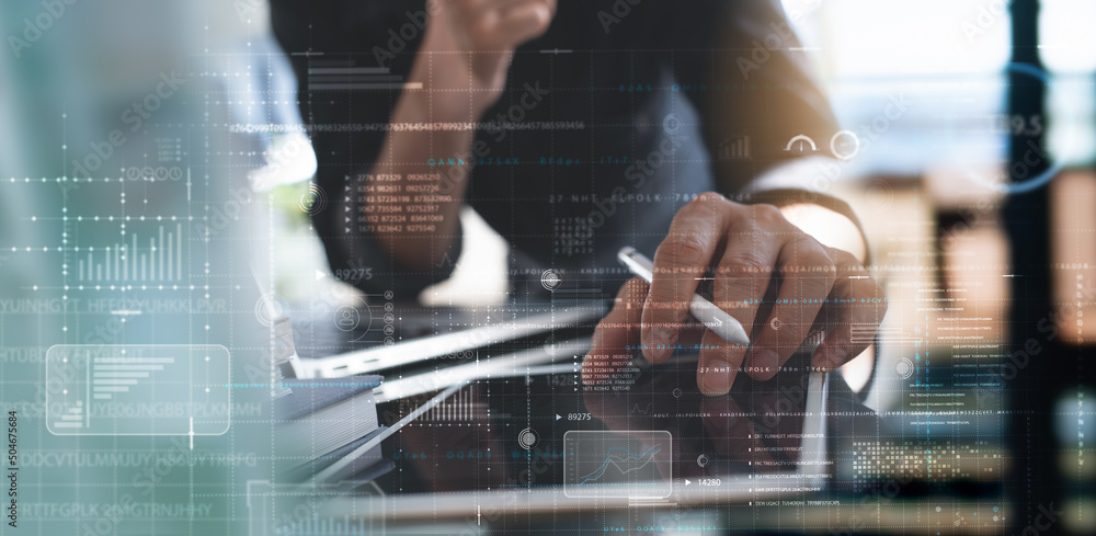 Data science, digital technology concept. Computer science engineer ...