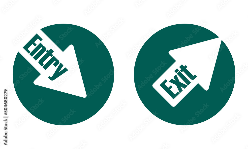 Printable bundle set of round green directional arrow exit and entry ...