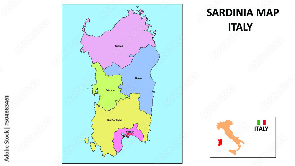 Sardinia Map. State and district map of Sardinia. Political map of ...