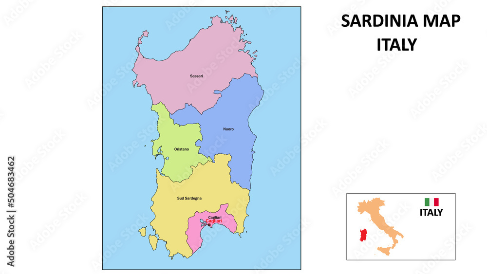 Sardinia Map. State and district map of Sardinia. Political map of ...