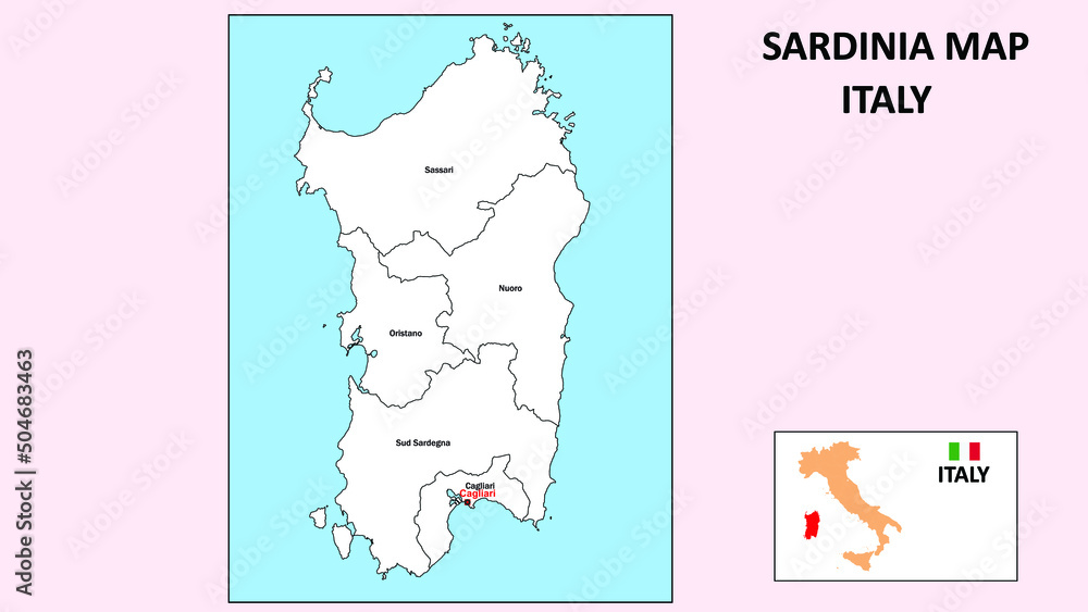 Sardinia Map. Political map of Sardinia with boundaries in white color ...