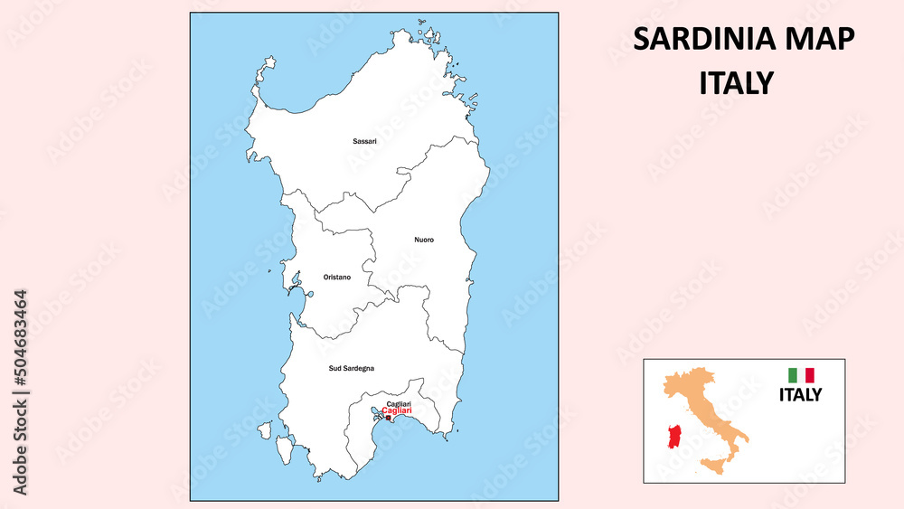 Sardinia Map. Political map of Sardinia with boundaries in white color ...