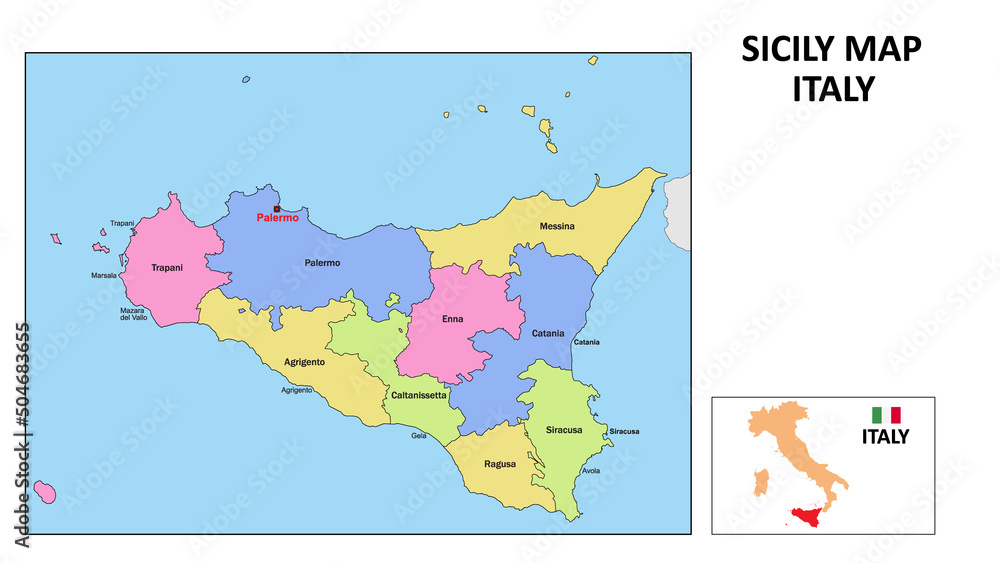 Fototapeta mapa świata dla dzieci Sicily Map. State and district map of ... Fototapeta mapa świata dla dzieci Sicily Map. State and district map of ...