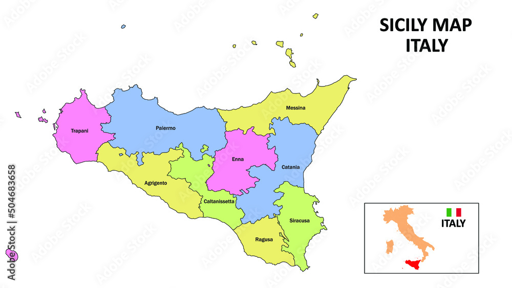 Sicily Map. District map of Sicily in District map of Sicily in color ...