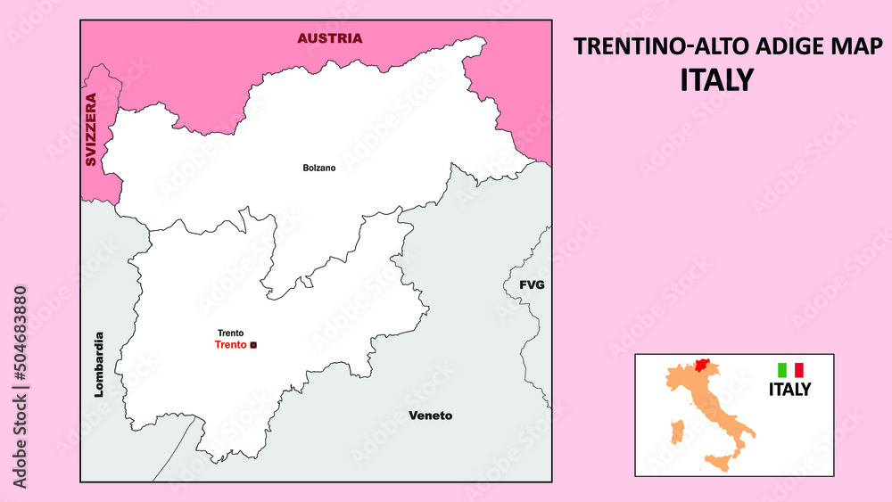 Plakat Trentino-Alto Adige Map. Political map of Trentino-Alto Adige ...