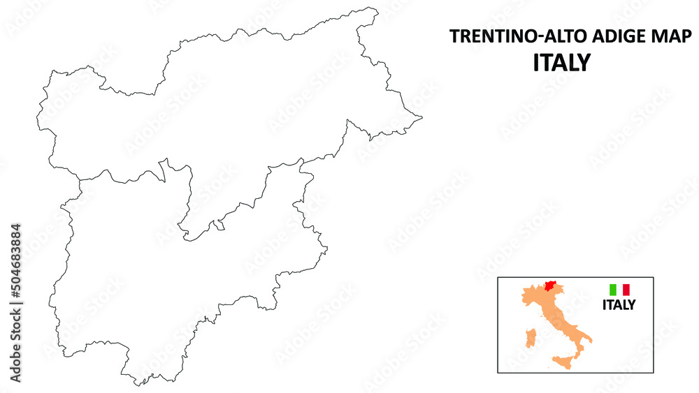 Trentino-Alto Adige Map. State and district map of Trentino-Alto Adige ...