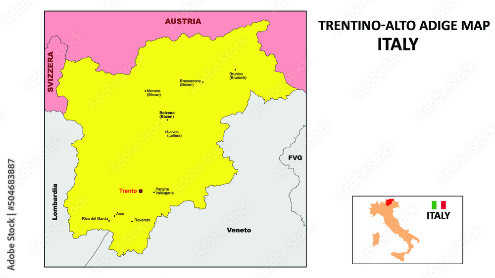 Vetor de Trentino-Alto Adige Map. State and district map of Trentino ...