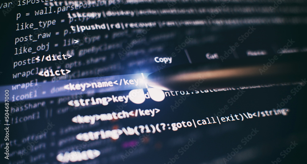 Abstract computer script code. Programming code screen of software ...