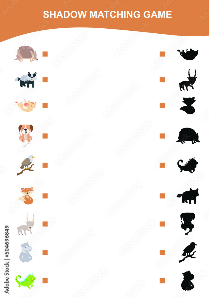 Animals matching shadow game for Preschool Children. Educational ...