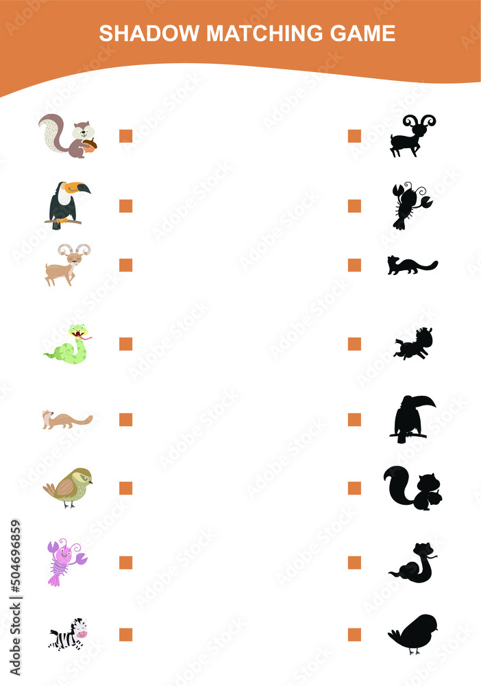 Animals matching shadow game for Preschool Children. Educational ...