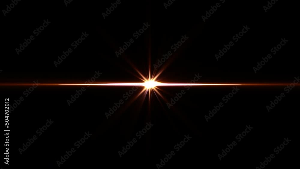 Orange center flash lights optical lens flares shiny animation on black ...
