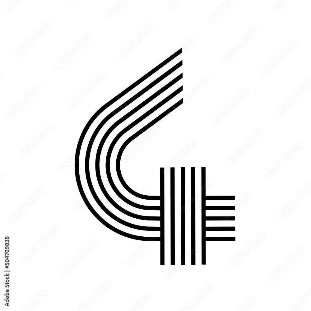Linear modern logo of the numeral 4. Number in form of line stripe ...