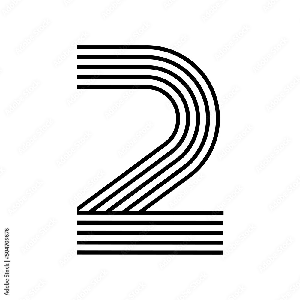 Linear modern logo of the numeral 2. Number in form of line stripe ...