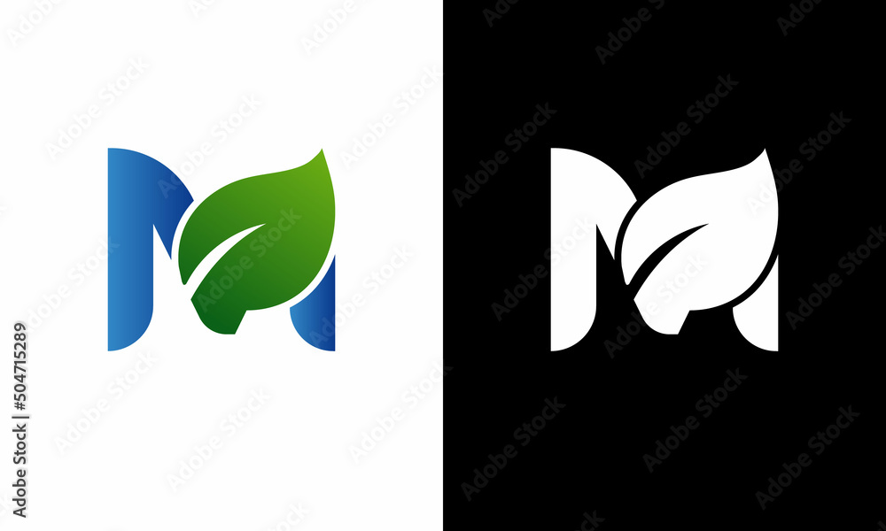 Initial Letter M With Leaf Logo design vector graphic concept ...