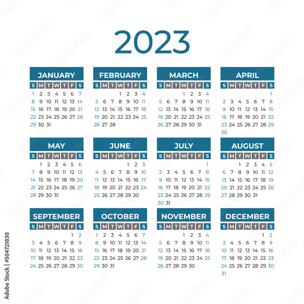 Vetor de Pocket calendar 2023. English vector square wall or pocket ...