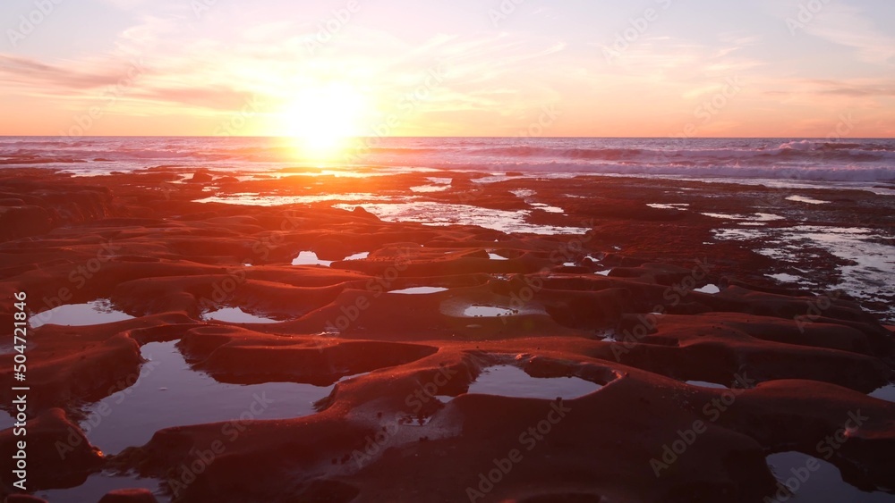 Eroded rock formation, tide pool in La Jolla, California coast, USA ...