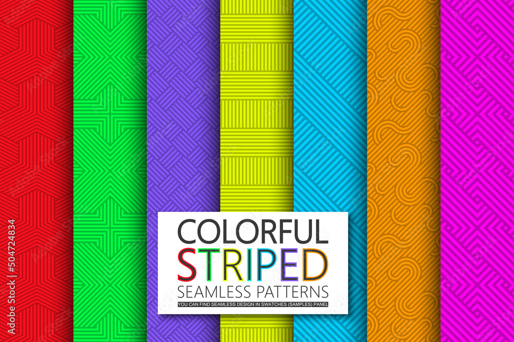 Collection of seamless colorful striped patterns. Bright geometric ...