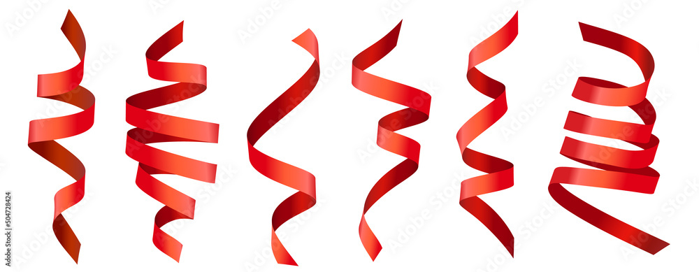 Vector set of holiday illustration of curled red ribbon isolated on ...