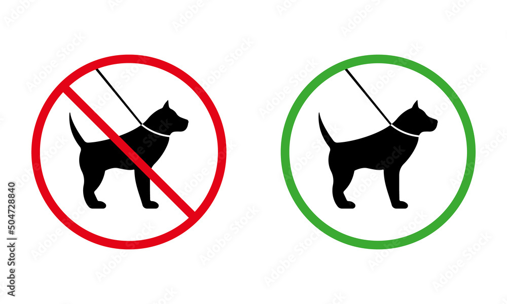 Pet on Leash Walk Zone Forbidden Pictogram. Ban Walking Dog Black ...