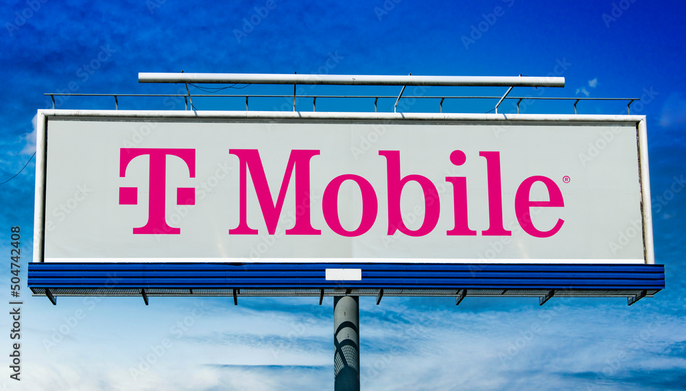 Advertisement billboard displaying logo of T-Mobile US Stock Photo ...