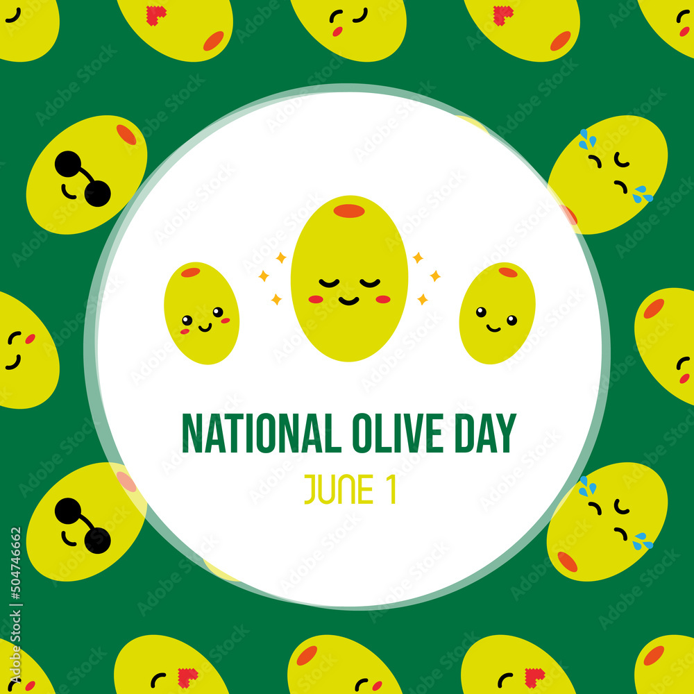 National Olive Day vector cartoon style greeting card, illustration ...