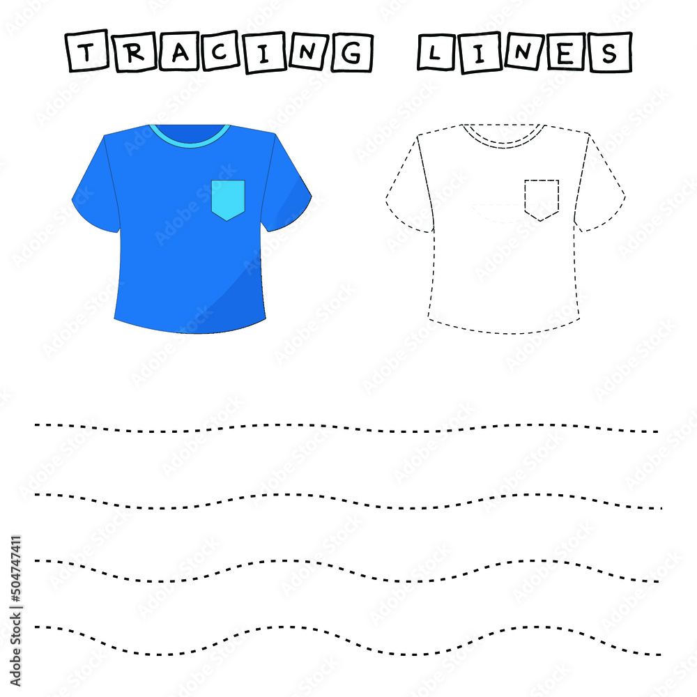 Tracing lines game with t-shirt. Worksheet for preschool kids, kids ...