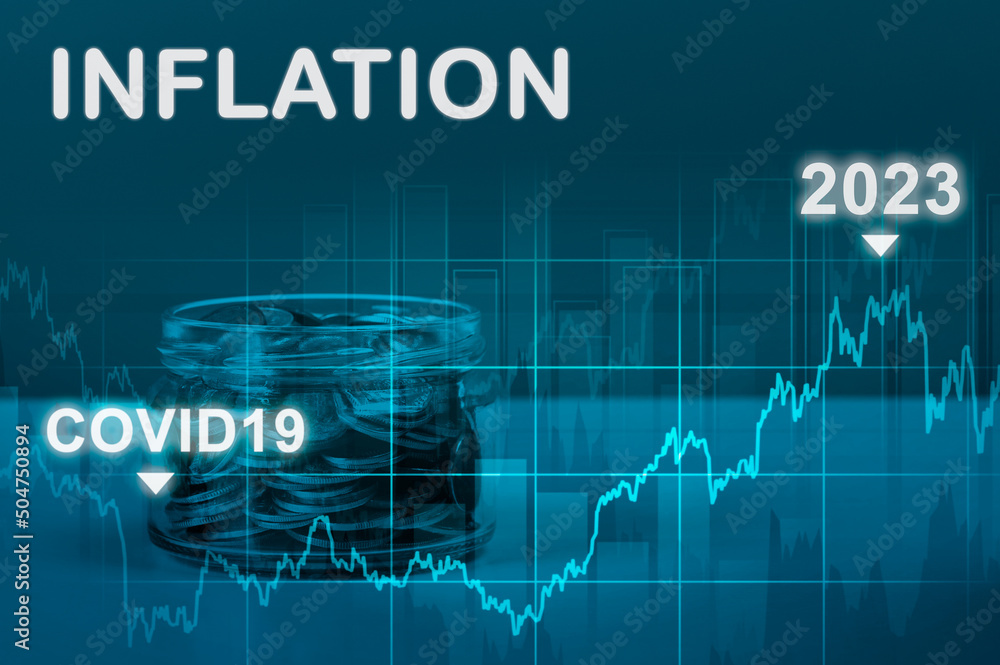 inflation on dark blue background. economic crisis caused by covid19 ...