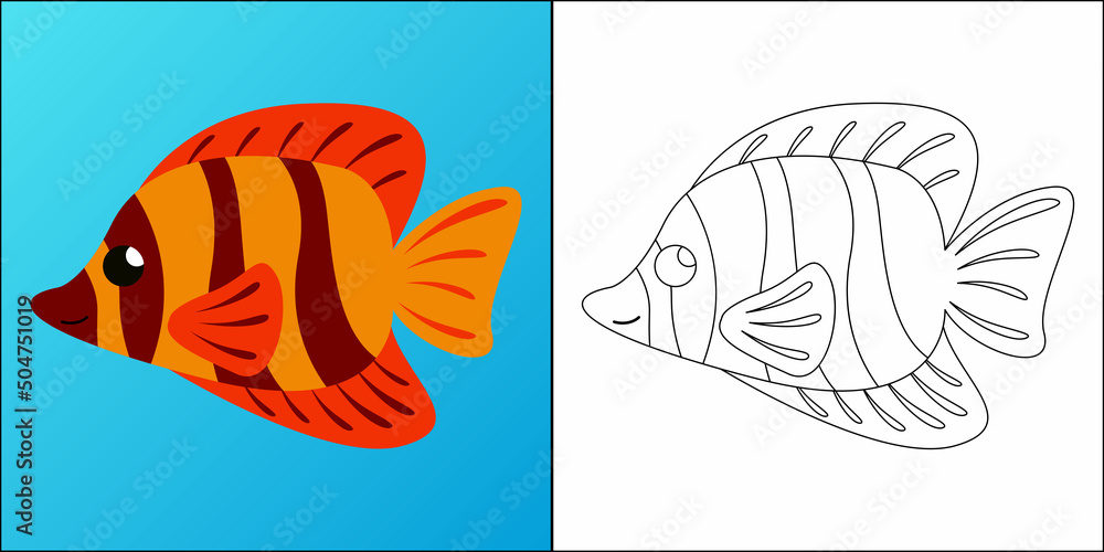 Saltwater fish suitable for children's coloring page vector ...
